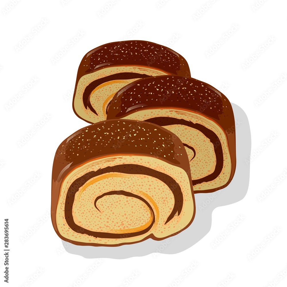 Delicious chocolate cake roll cutted to pieces. Sweet cocoa roulade ...