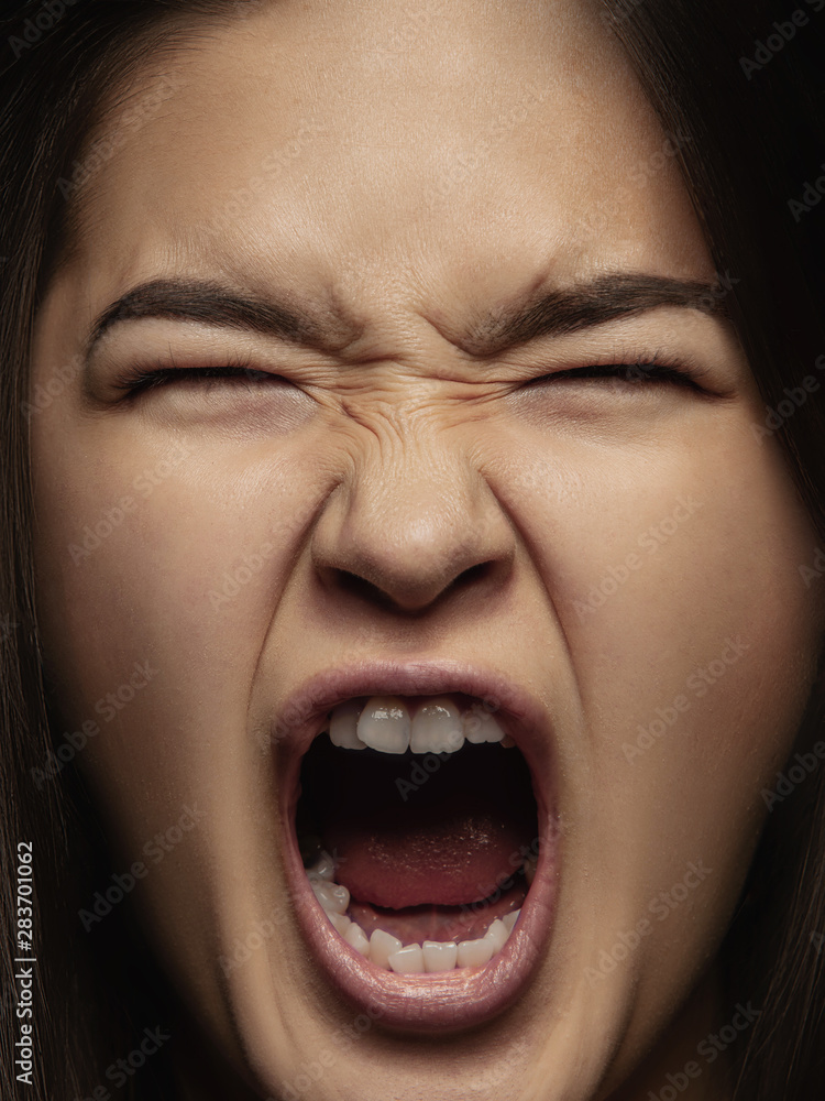 Close up portrait of young and emotional chinese woman. Highly detail ...