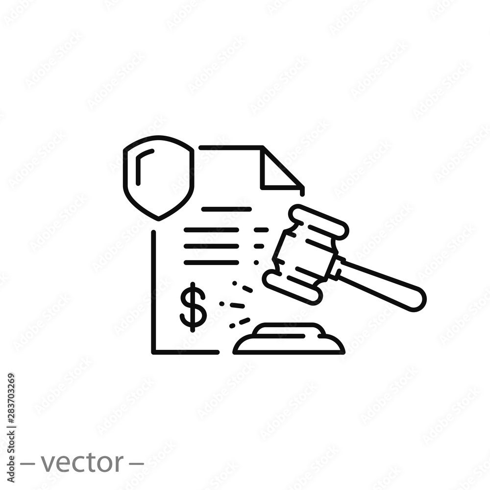 penalty icon, financial forfeit, surcharge, thin line symbol on white ...