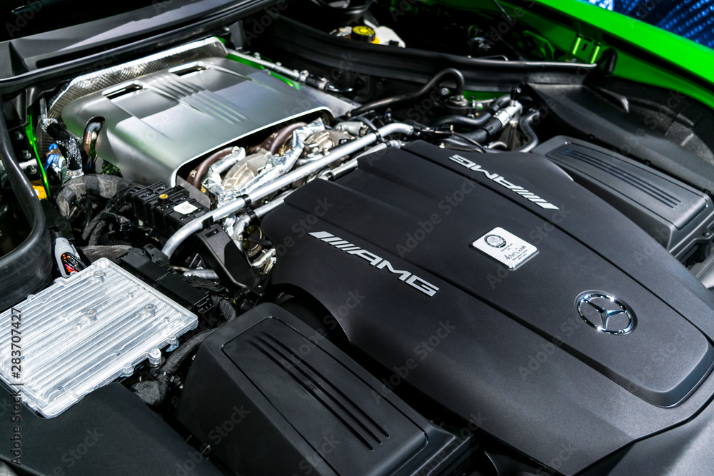 Sankt-Petersburg, Russia, January 12, 2018 : Close up of Mercedes-Benz ...