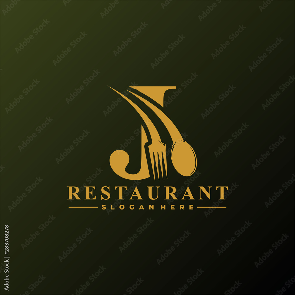 Vetor do Stock: Initial Letter J Logo with Spoon And Fork for ...