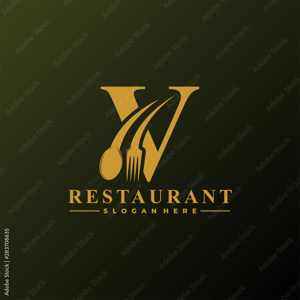 Initial Letter V Logo with Spoon And Fork for Restaurant logo Template ...