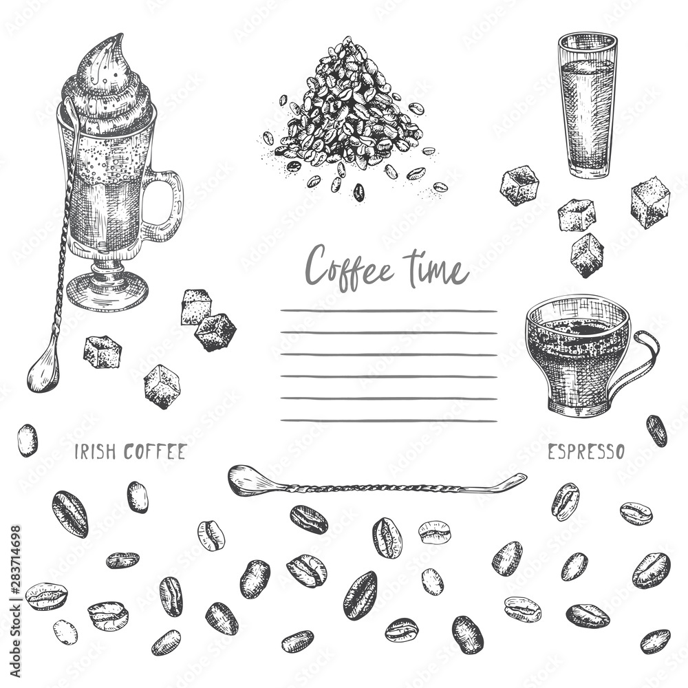 Vintage hand drawn sketch design bar, restaurant, cafe menu on white ...