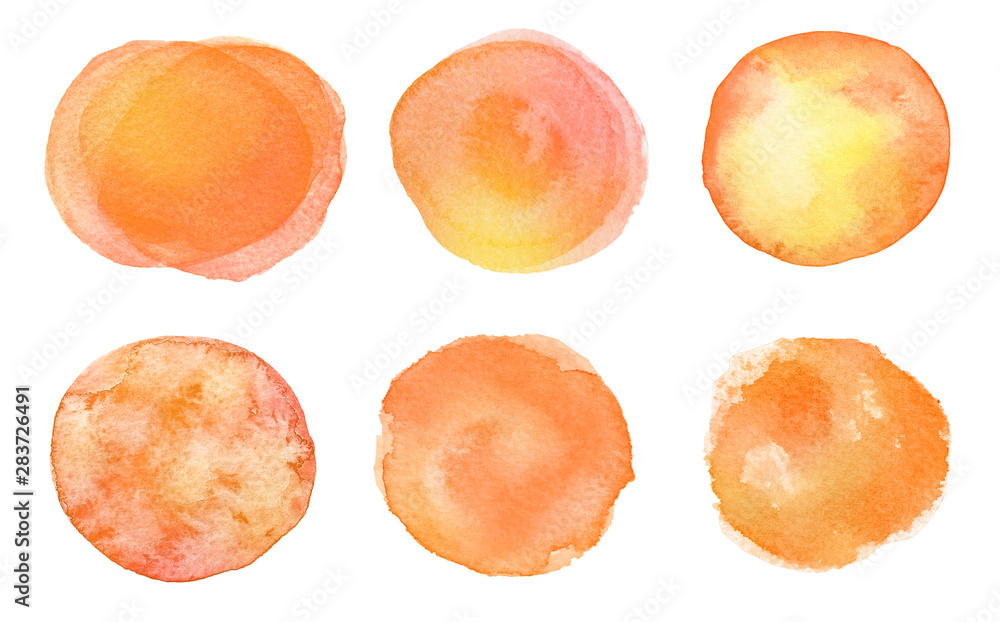 Collection of watercolor abstract orange yellow brush strokes on white ...