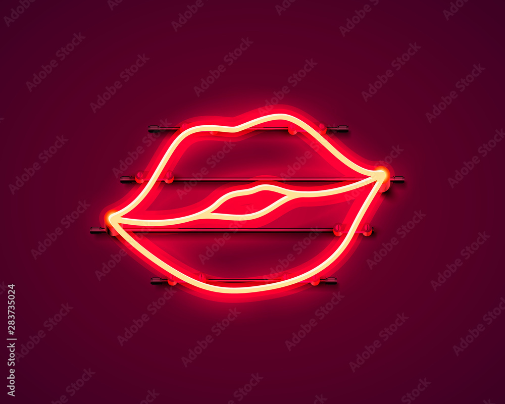 Neon Kiss Label Sticker Red Sexy Symbol Banner Stock Vector Adobe Stock