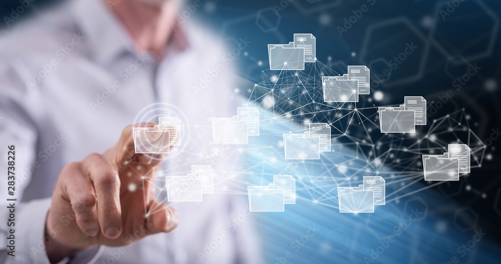 Man touching a data connection concept Stock Photo | Adobe Stock