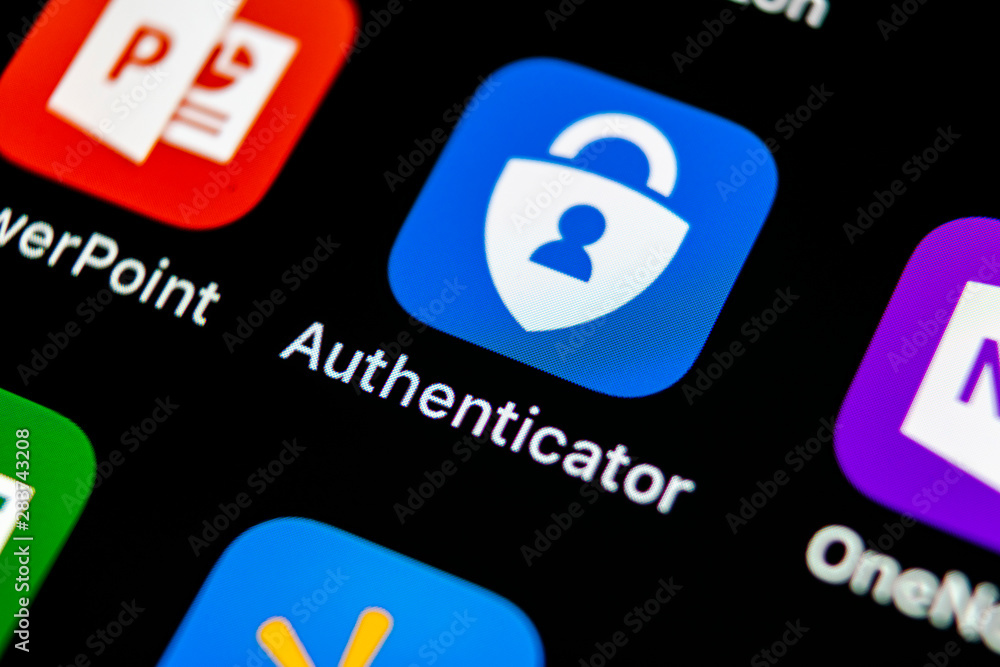 Sankt-Petersburg, Russia, May 10, 2018: Microsoft authenticator ...