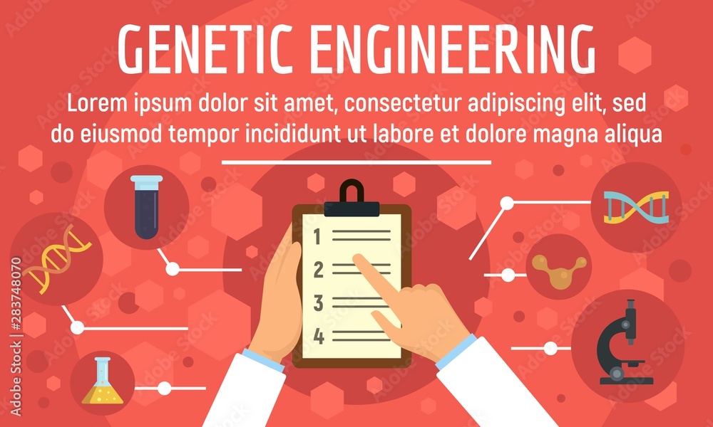 Genetic engineering concept banner. Flat illustration of genetic ...