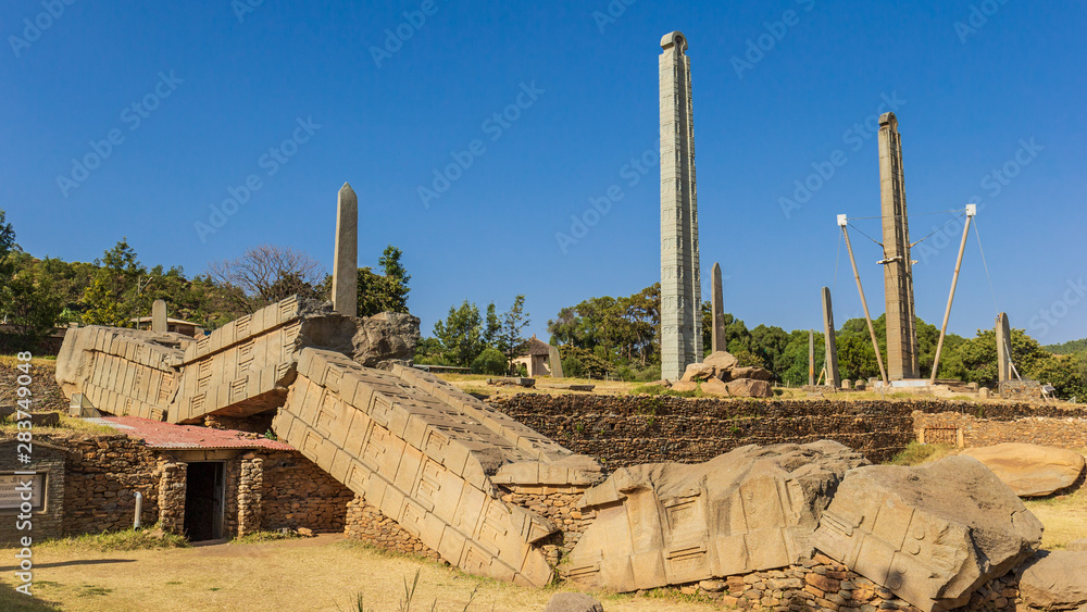 The ancient obelisks from the 4th century in Aksum, Ethiopia Stock ...