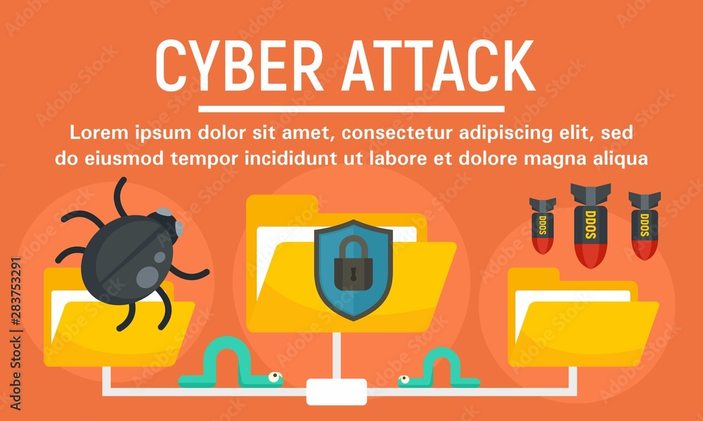 Folder cyber attack concept banner. Flat illustration of folder cyber ...