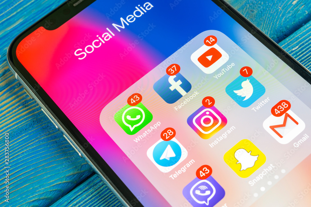 Sankt-Petersburg, Russia, September 2, 2018: Apple iPhone X with icons ...