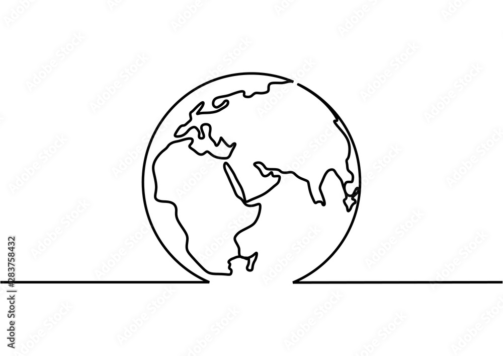 Continuous one line drawing of earth globe minimalism design vector ...