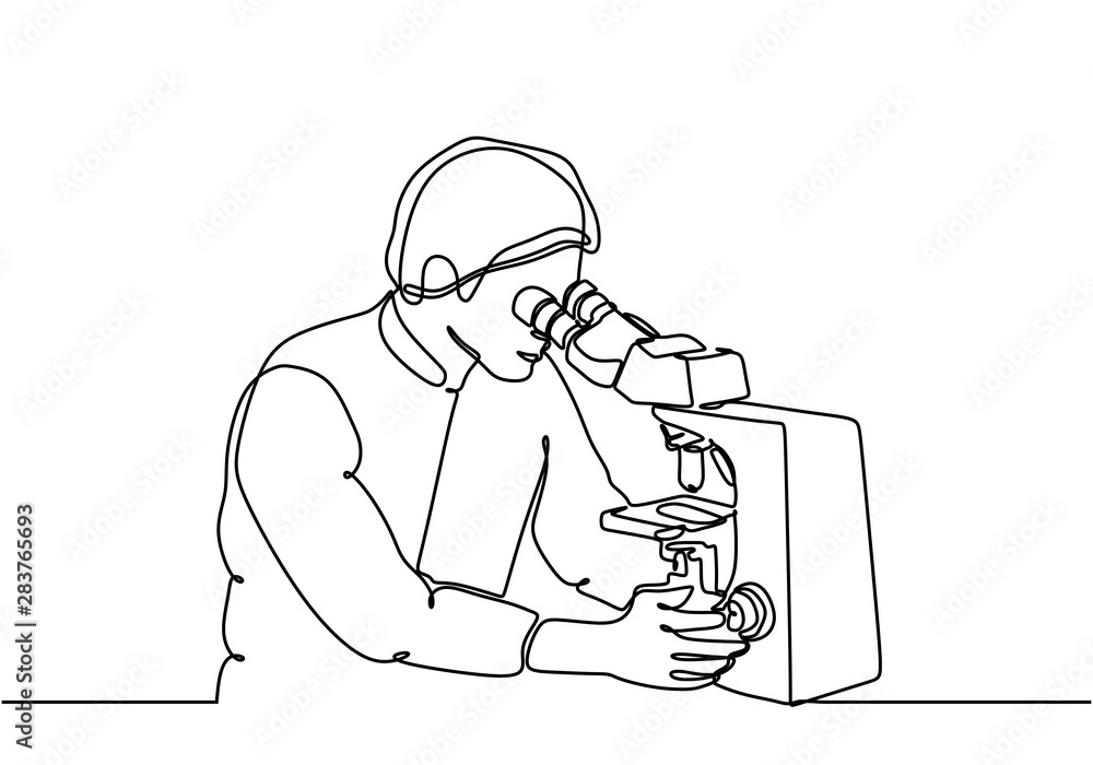 Continuous one line drawing person holding microscope minimalist design ...