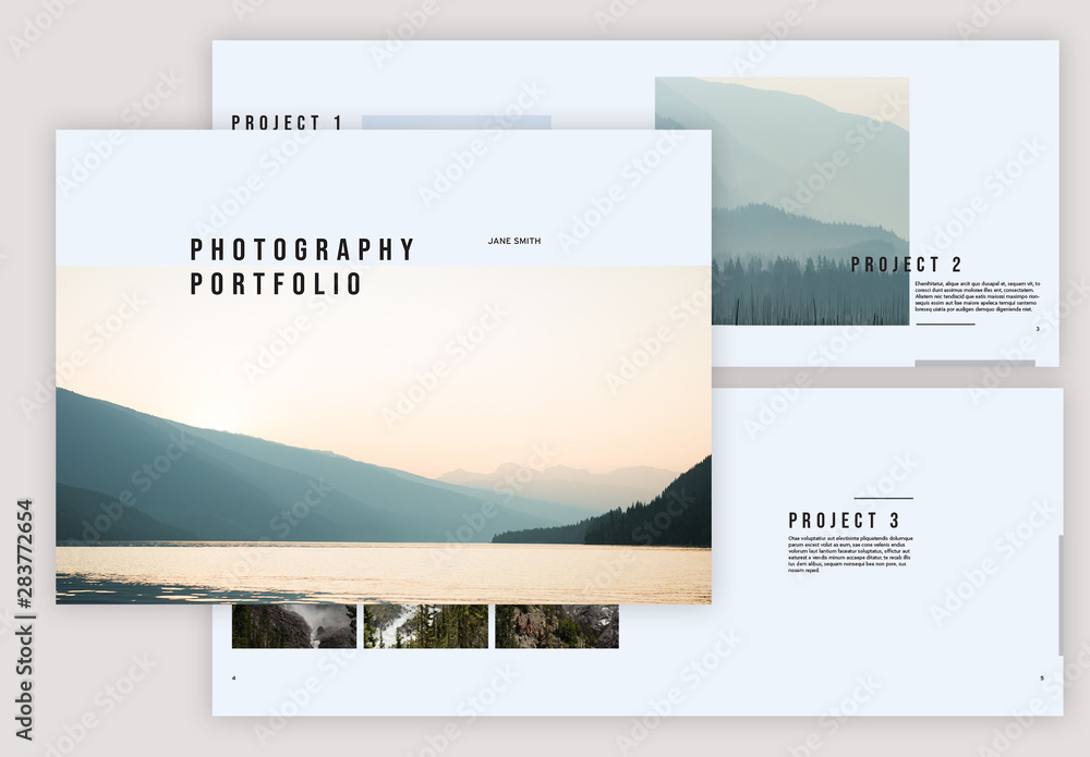 Minimalist Light Blue Landscape Portfolio Layout plantilla de Stock ...