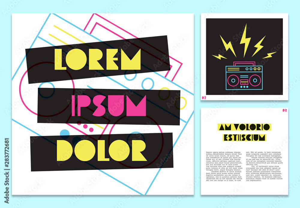 Booklet Layout with Neon Style Cartoon Graphics Stock Template | Adobe ...