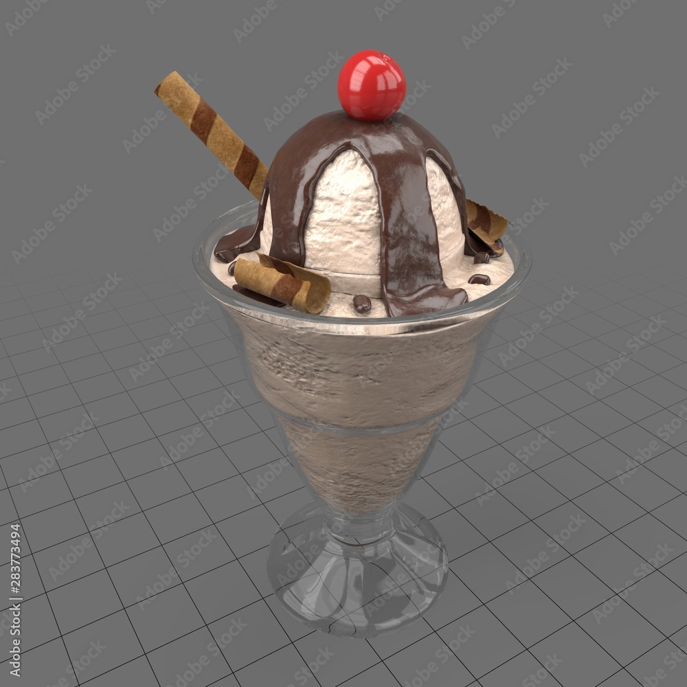Stylized chocolate sundae in glass Stock 3D asset | Adobe Stock