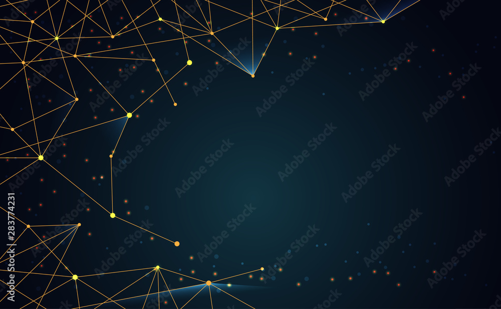 Modern abstract network science connection technology gold line premium dot and graphic design ...