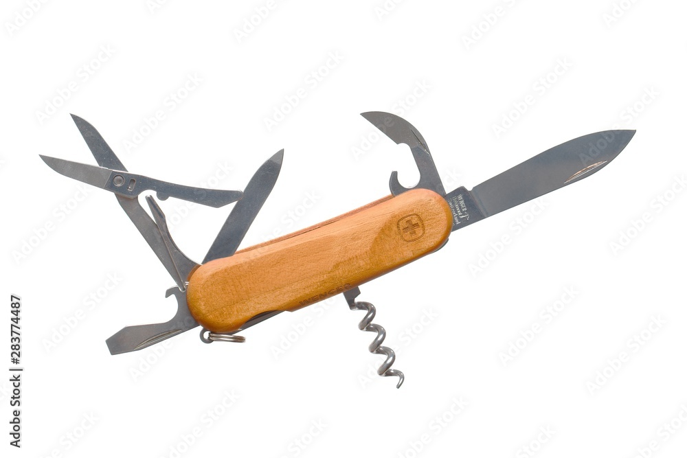 BUDAPEST, HUNGARY - JUNE 09, 2015: Wenger swiss knife isolated on white ...