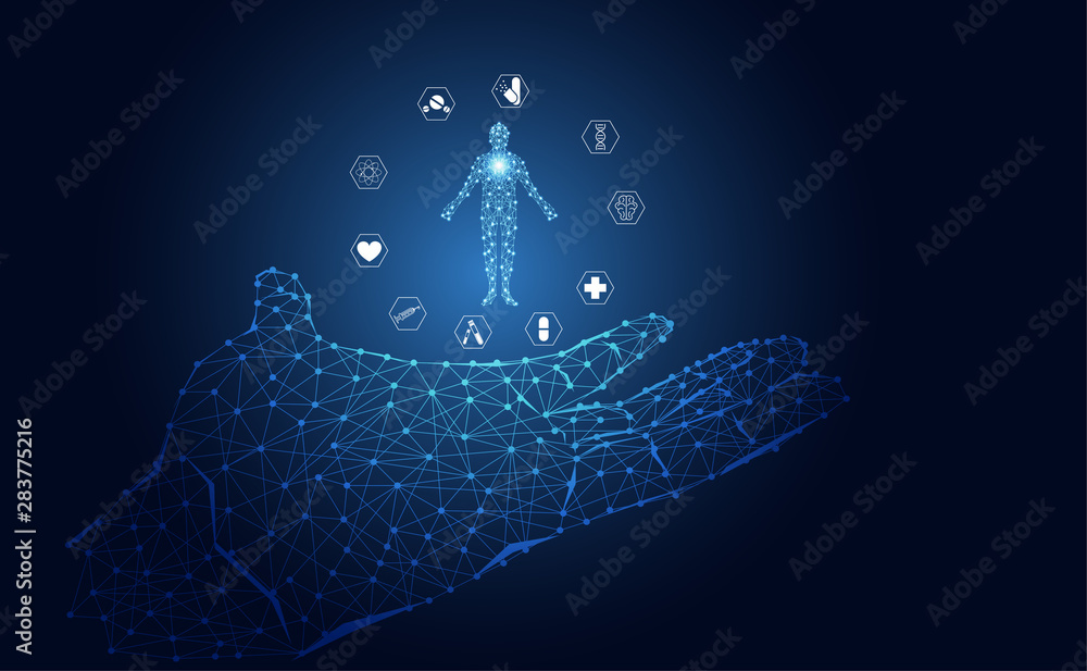 Abstract health medical science healthcare icon digital technology hand ...
