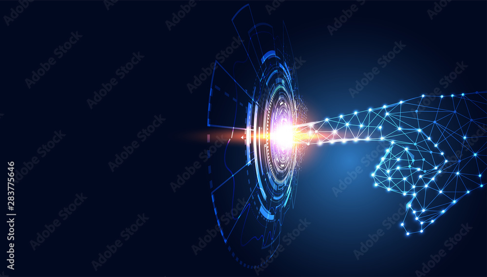 Abstract technology line triangle and points hand low poly future ...