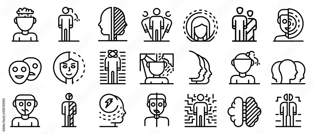 Bipolar disorder icons set. Outline set of bipolar disorder vector ...