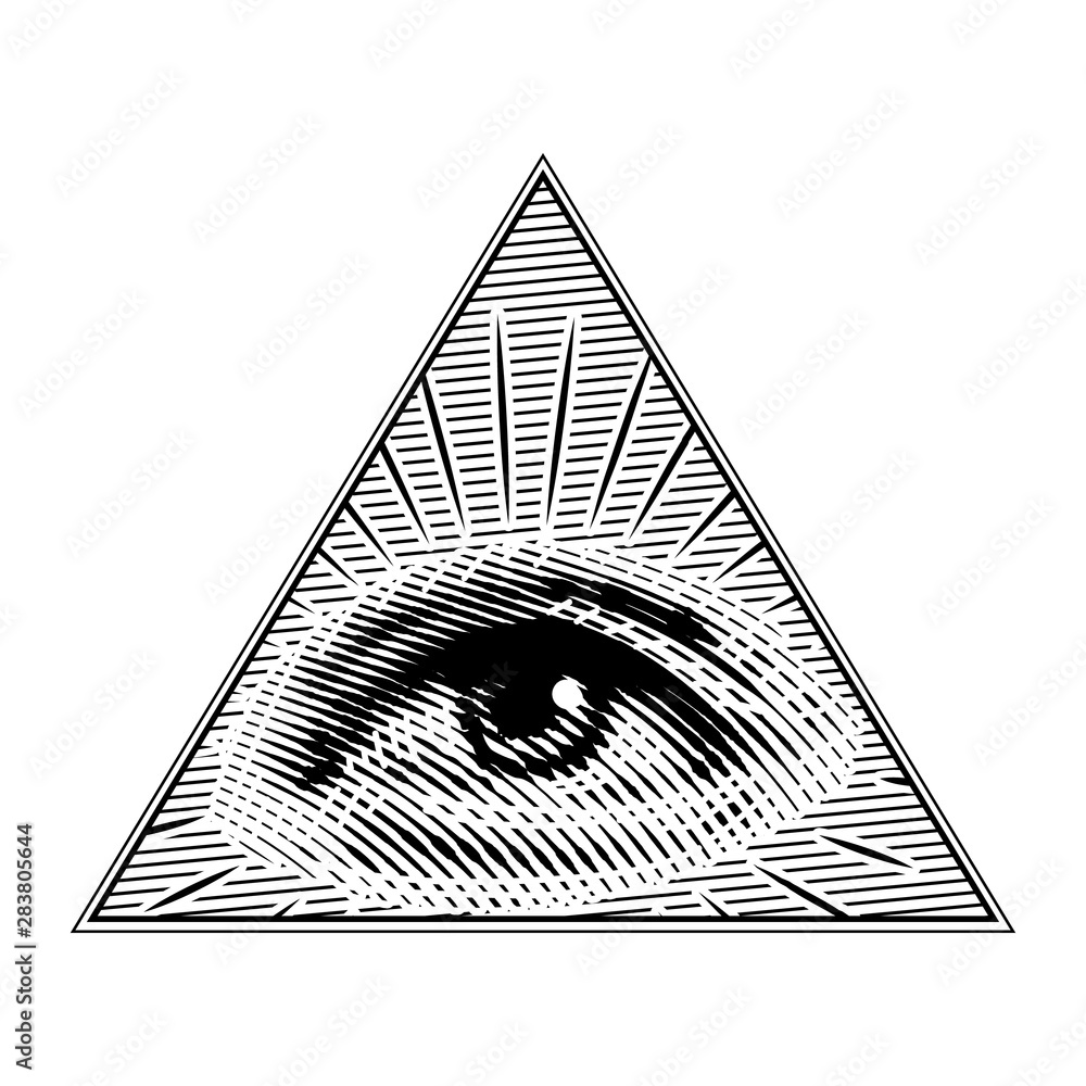 Human eye in a triangle in vintage style. Geometric sacred look. Visual ...