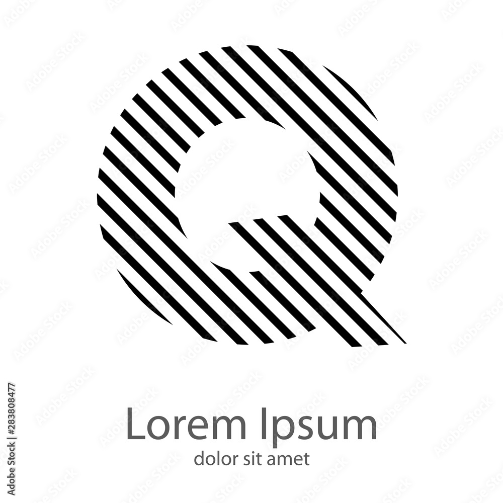 Logotipo con letra Q con patrón rayado en diagonal en color negro Stock ...