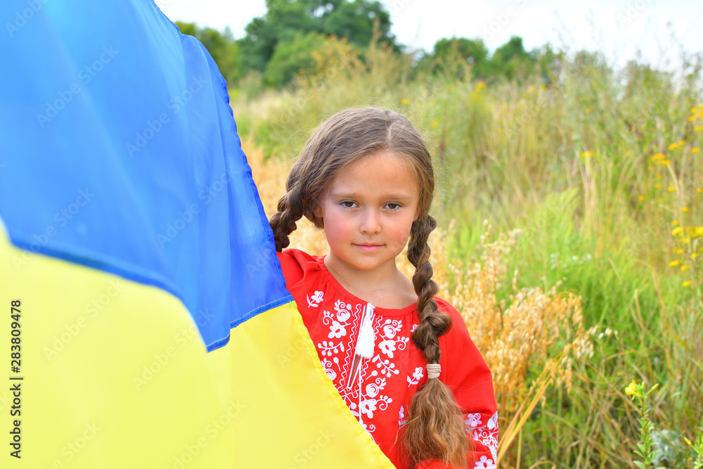 Ukraine patriotic concept. Beautiful girl in the Ukrainian national ...