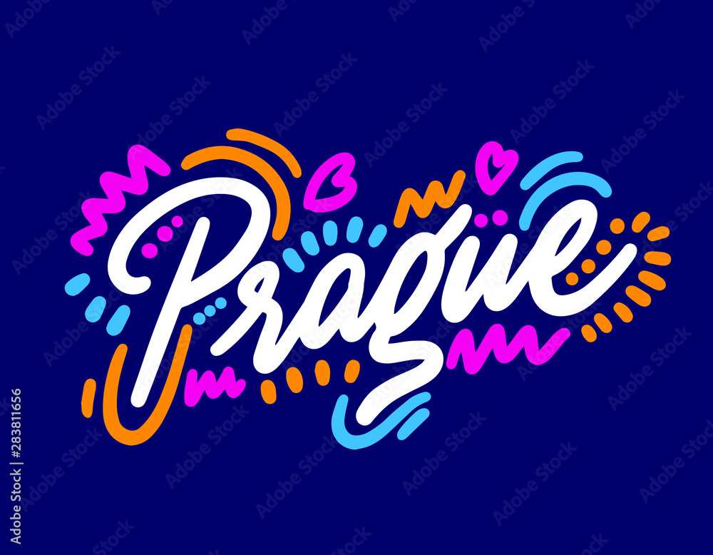 Prague Handwritten city name.Modern Calligraphy Hand Lettering for ...