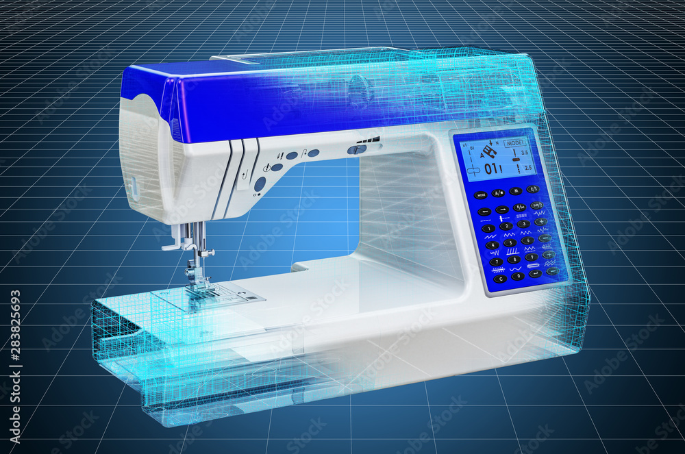 Visualization 3d cad model of electronic sewing machine, blueprint. 3D ...