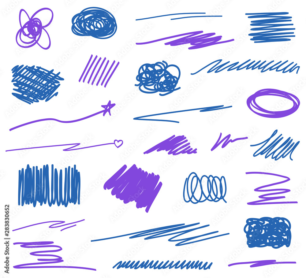 Colored hatching shapes with array of lines on white. Wavy underlines ...