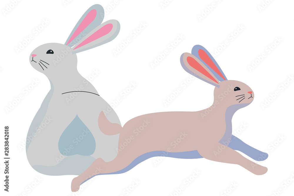 Cute two rabbits animals cartoons Stock Vector | Adobe Stock
