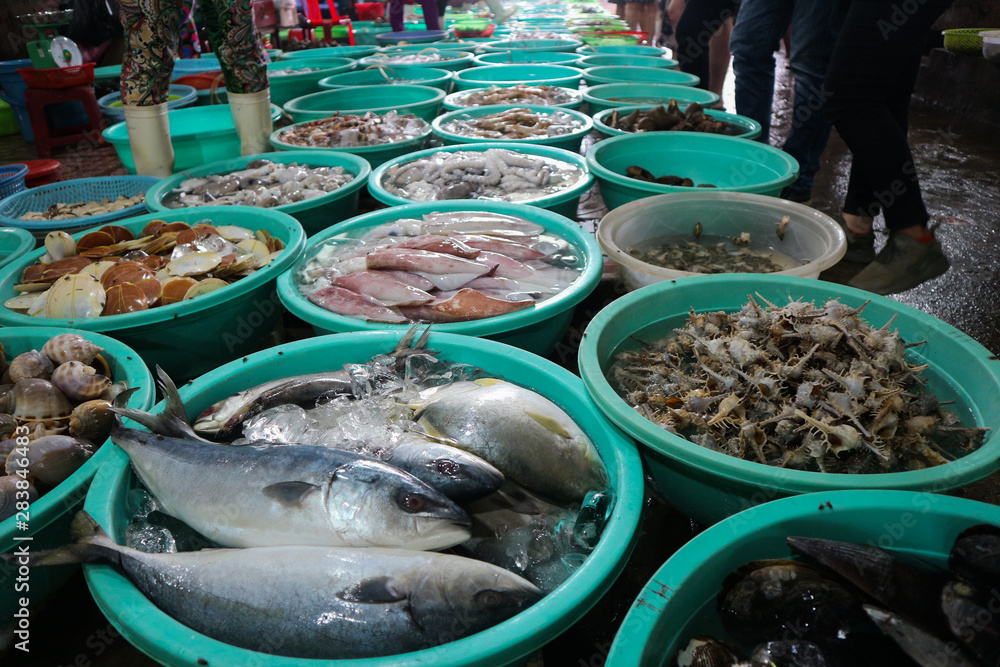 Vietnamese food store on pavement at Can Gio, Vietnam Stock Photo ...