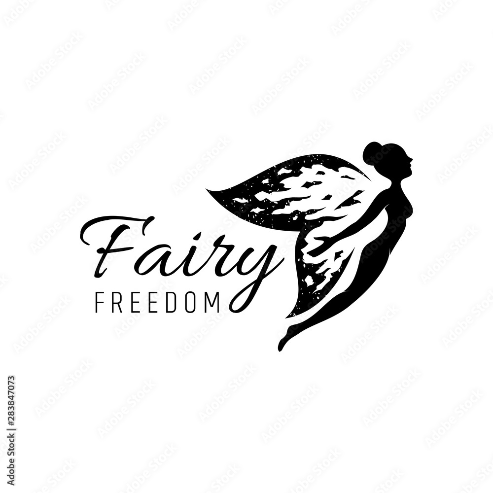 fairy logo with rustic/grunge wings.flat style.flying fairy vector ...