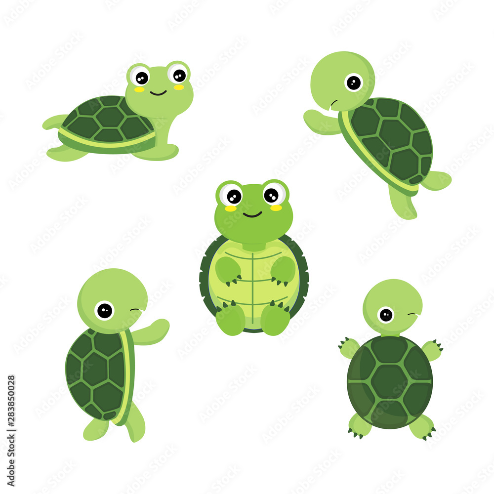Cute cartoon turtles in different actions . Stock Vector | Adobe Stock