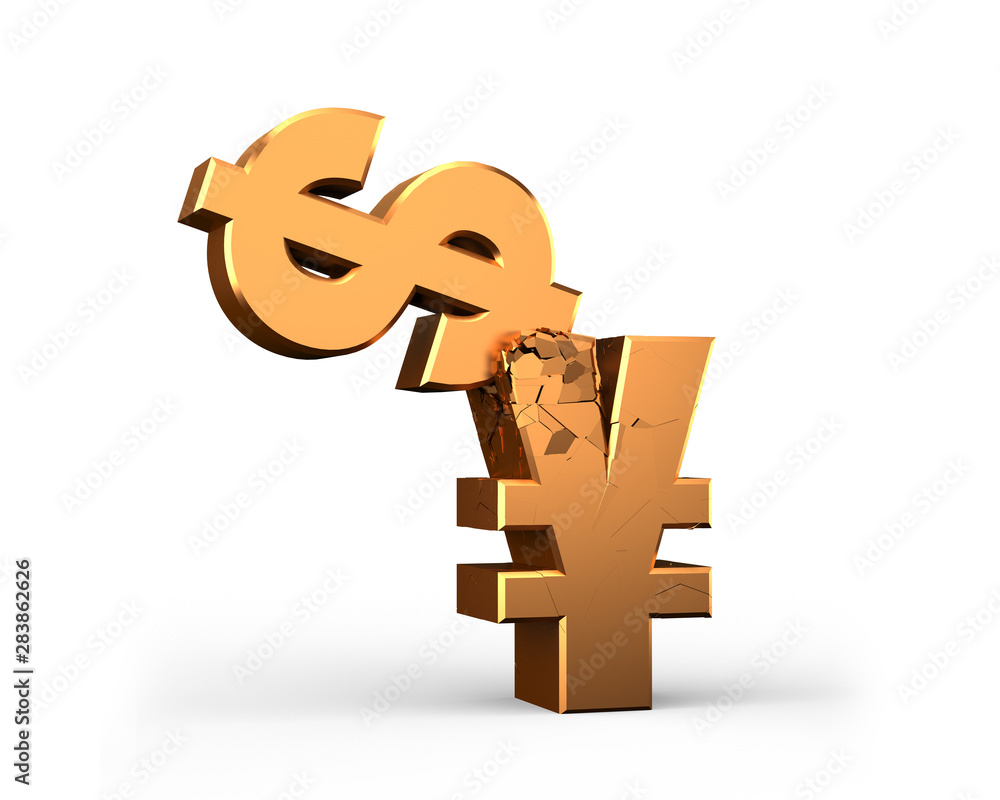 Foreign trade war issue, USD vs. RMB, two golden currency symbols ...