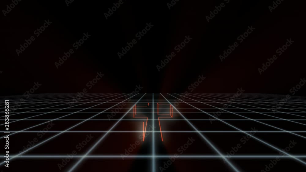 Synthwave Retro Glowing 3D Cross in Red Wireframe Lying Flat Looped in ...