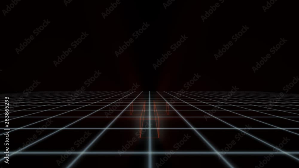Synthwave Retro Glowing 3D Cross in Red Wireframe Lying Flat Looped in ...