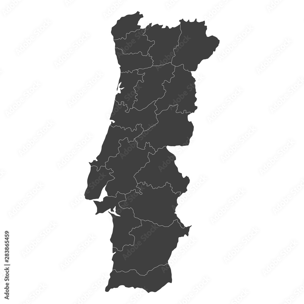 vector map of portugal with regions borders isolated on white ...