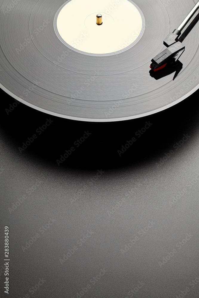 Black vinyl record player on black table background Stock Photo | Adobe ...