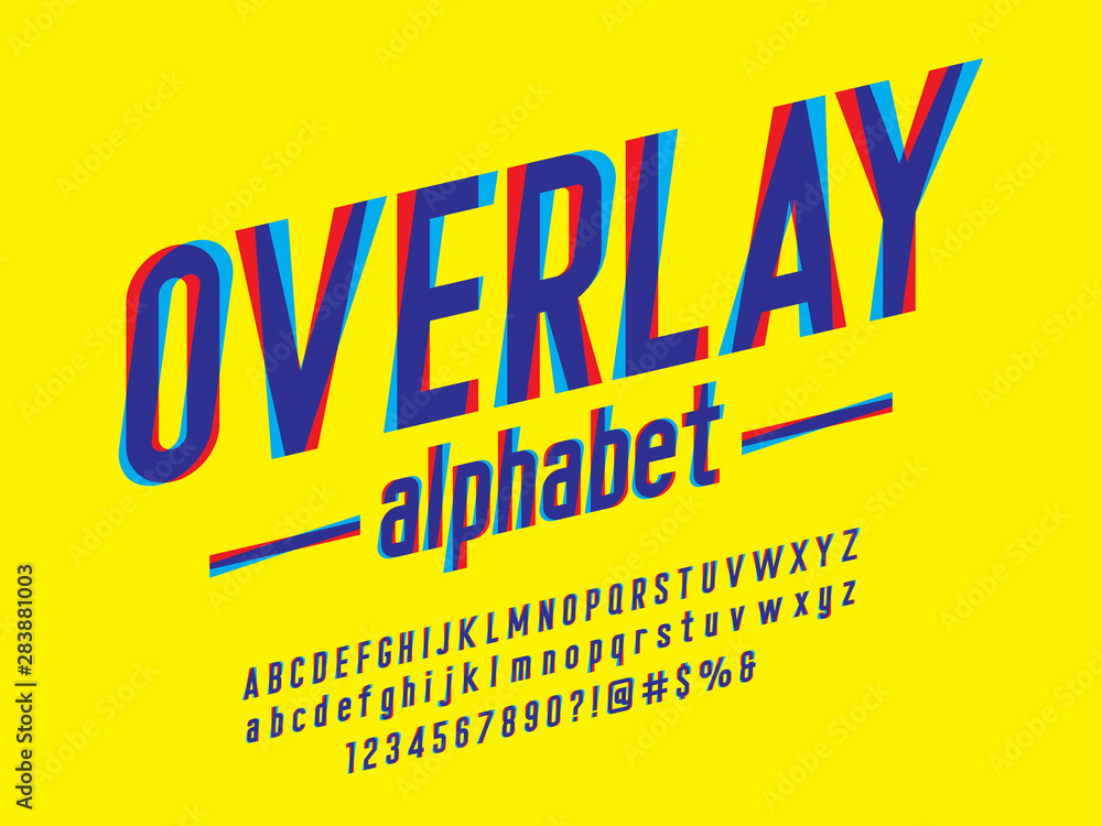 Overprint Colors alphabet design with uppercase, lowercase, numbers and ...