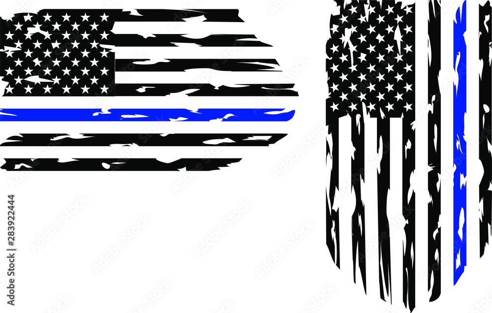 Thin blue line US flag. Flag with Police Blue Line - Distressed ...