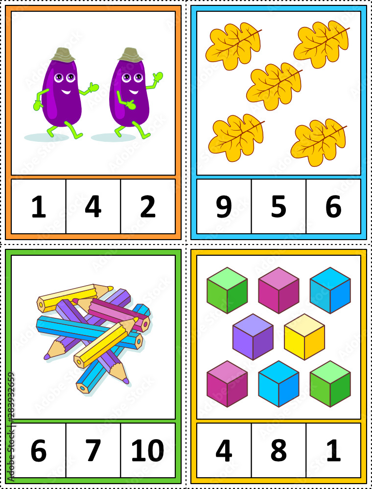 Autumn season themed counting 1 to 10 practice for kids worksheet or ...
