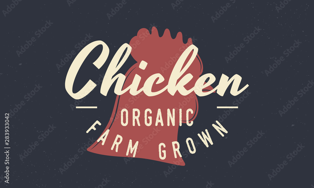 Chicken vintage poster, logo. Hen head silhouette. Vintage poster for ...