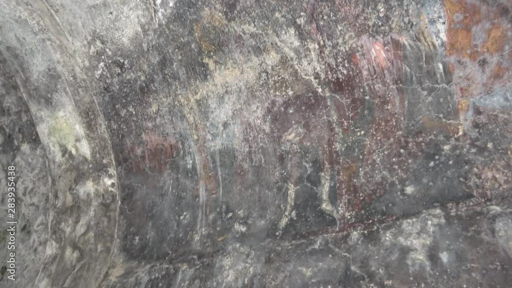 Kayakoy, Fethiye, Turkey - 12th of June 2019: 4K Remains of fresco with ...