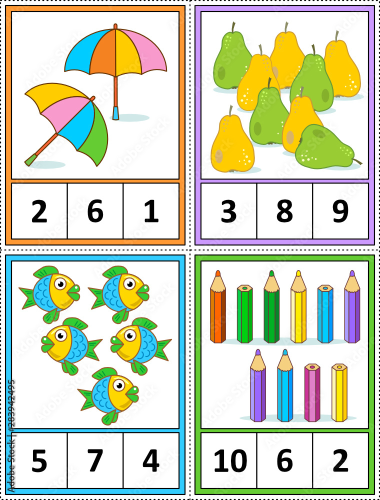 Autumn season themed counting 1 to 10 practice for kids worksheet or ...