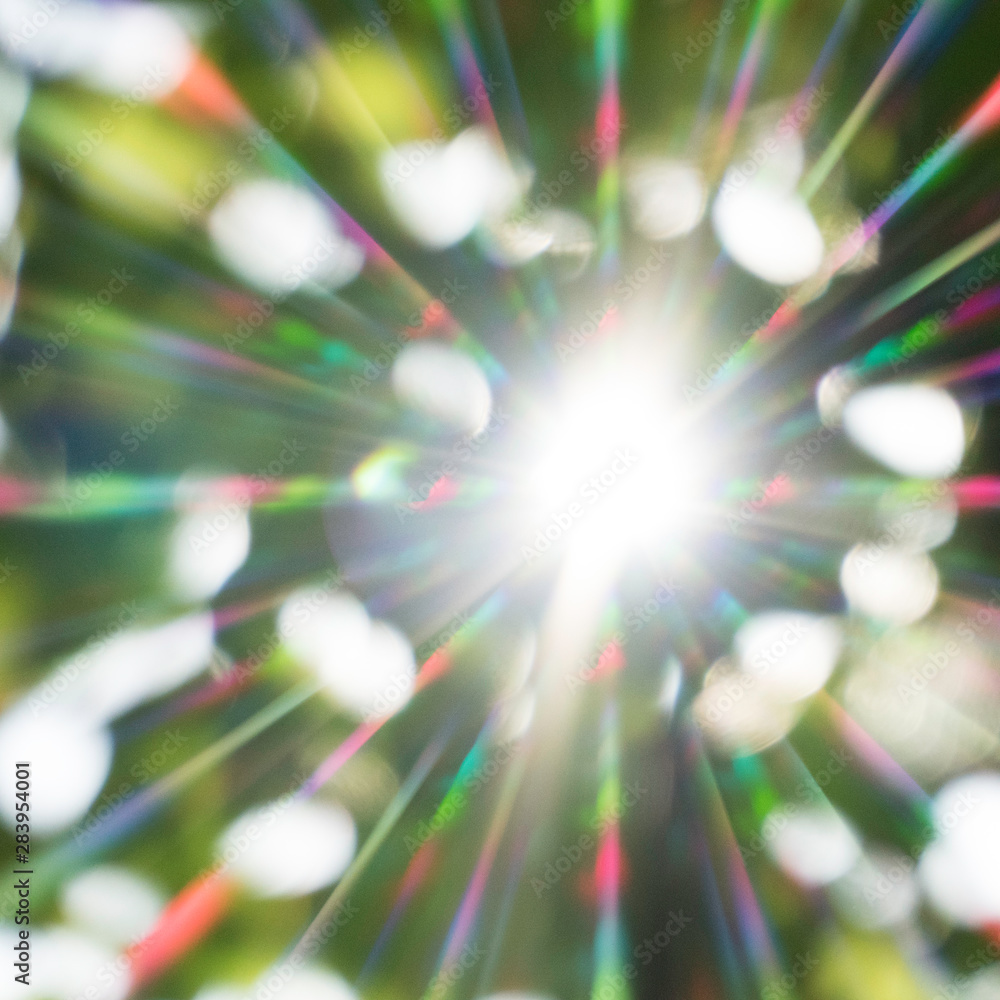 Spectrum of the visible sunlight, the rays of light are in the colors ...