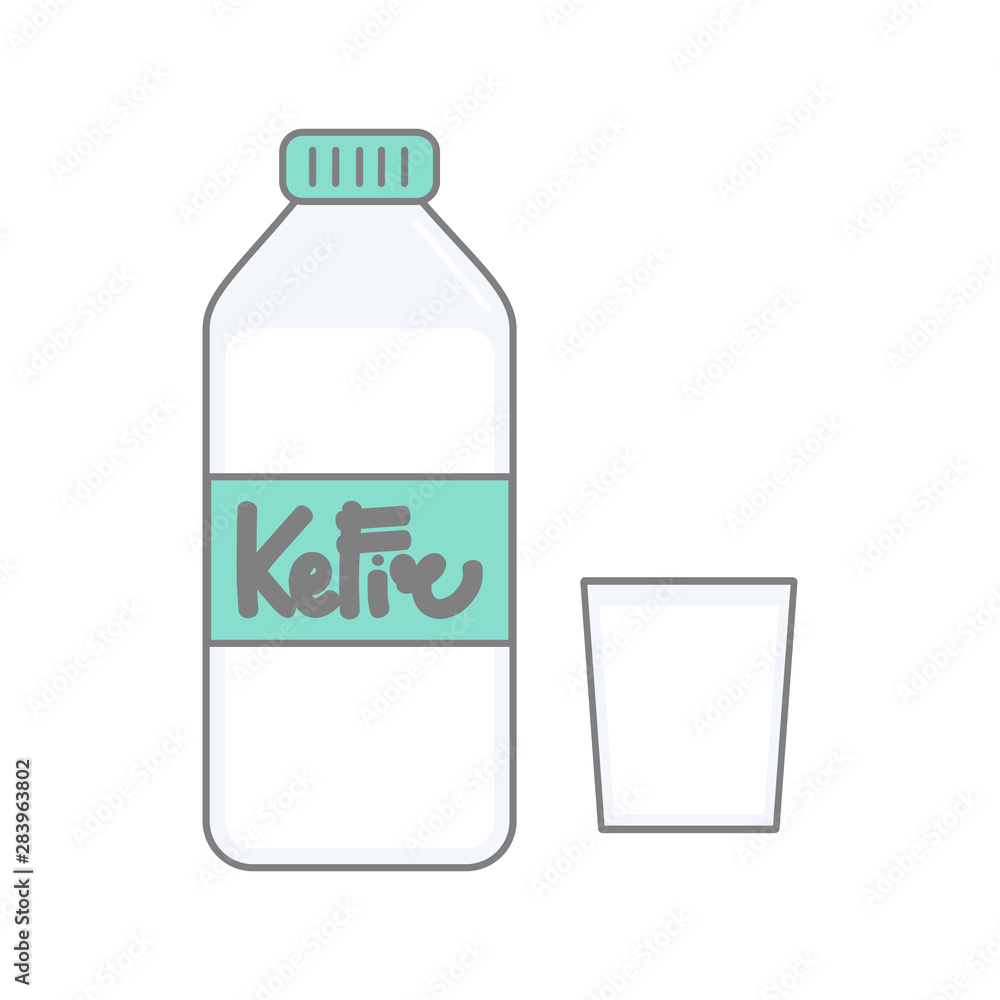 organic kefir probiotic and glass isolated on white background flat ...