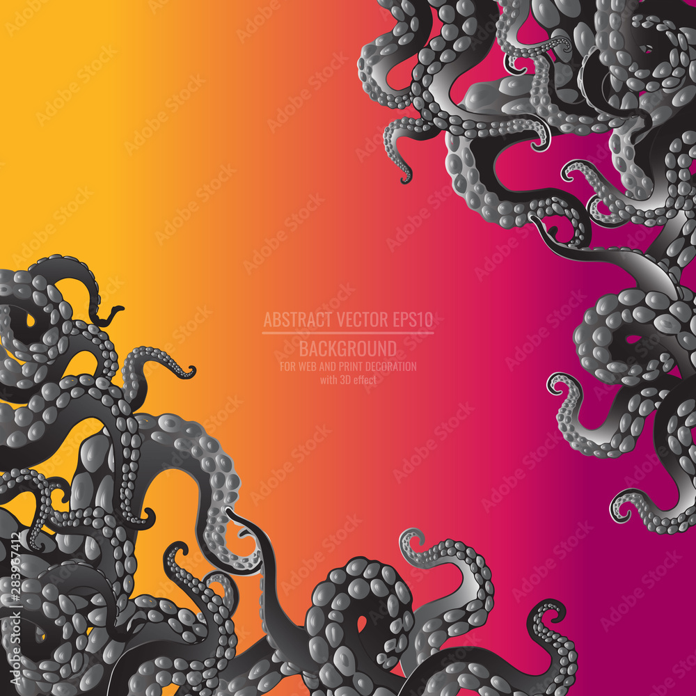 Octopus abstract frame design, creative ocean doodle, cute decoration ...