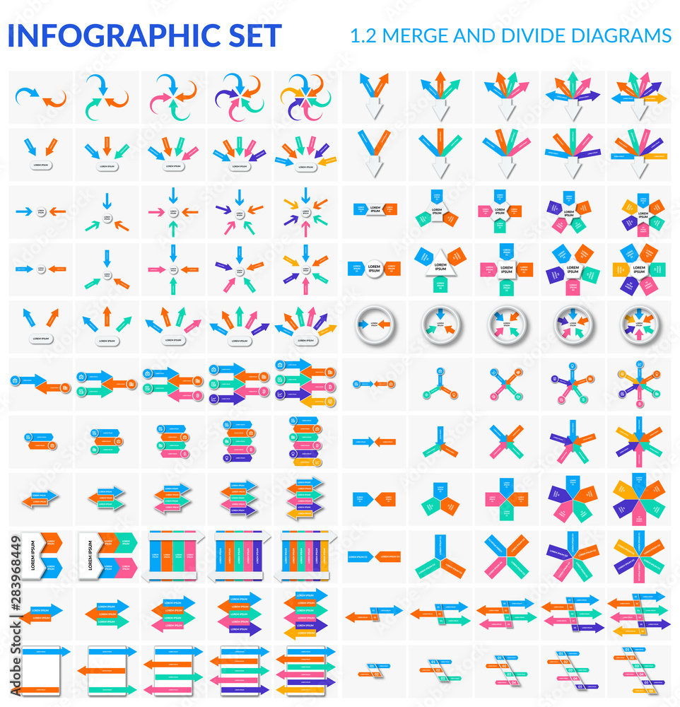 Huge set of infographic elements. Vector pack of merge and divide ...